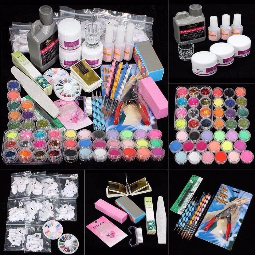 21 in 1 Professional Acrylic Glitter Color Powder French Nail Art Deco ...